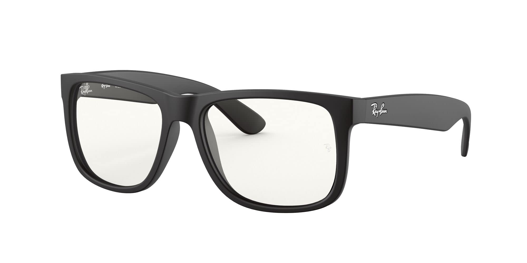 Ray-Ban RB4165 Justin Rectangular Sunglasses, Rubber Black/Clear, 55 mm