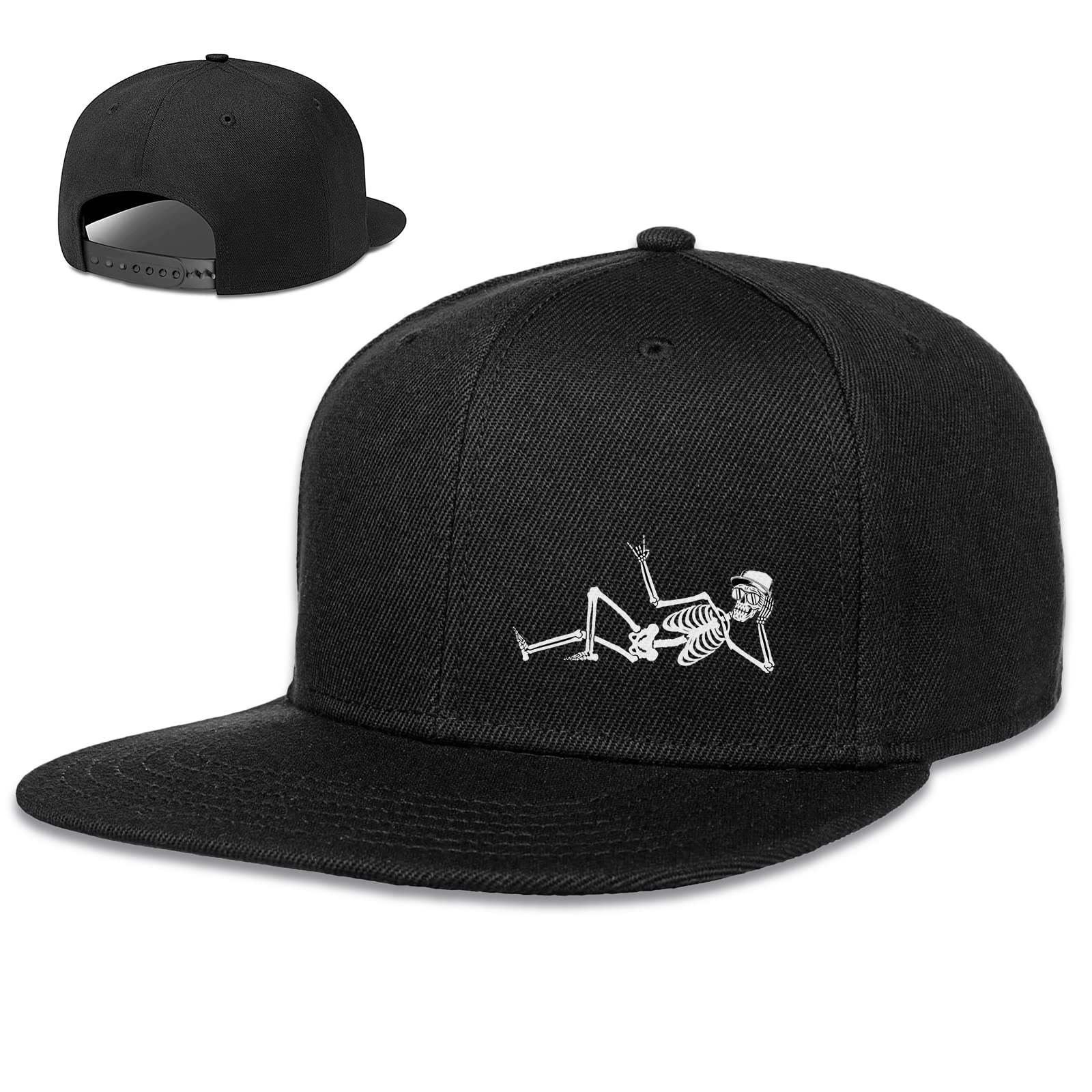 Snapback Hats for Men-Flat Bill Hats,Mens Hats Snapback,Skull Skeleton Hat,Snap Backpack Hat,Black Baseball Cap Gift for Men