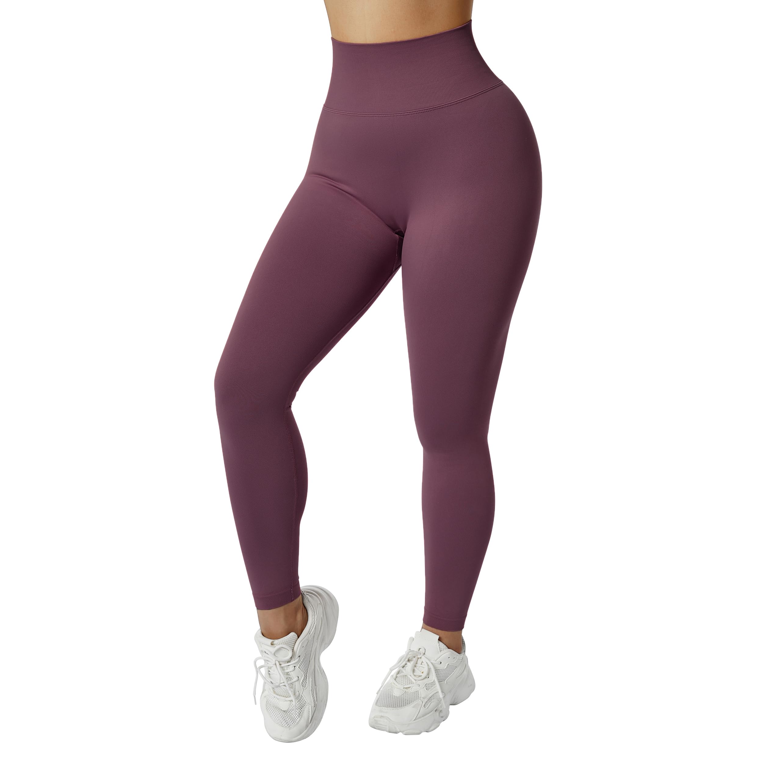 MOSHENGQI Womens Seamless Butt Lift Leggings High Waisted Yoga Pants Ribbed Workout Slimming Tights(Medium,#5 Seamless Black)