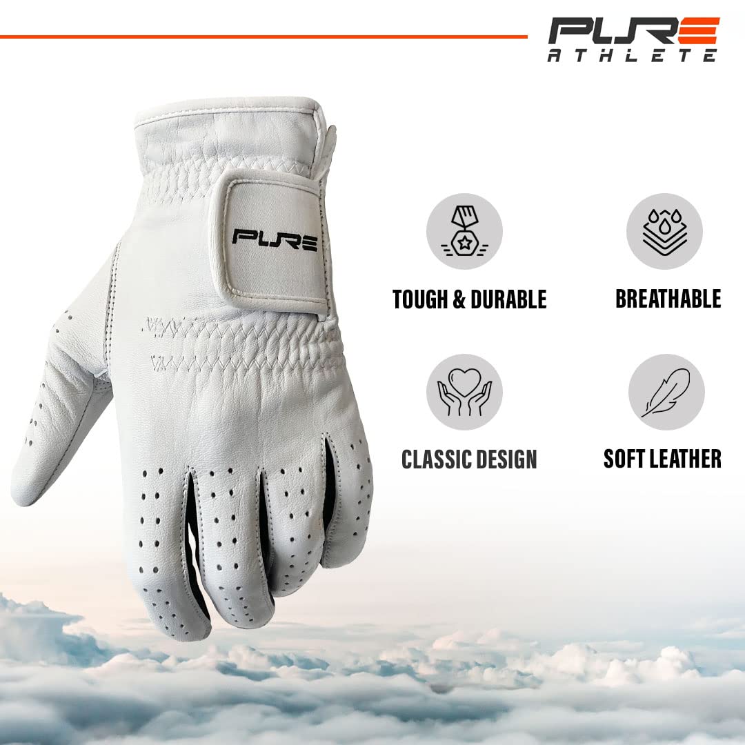 Pure Premium Leather Golf Glove - Single Gloves for Left Right Handed Golfer (White, X-Large, Left)