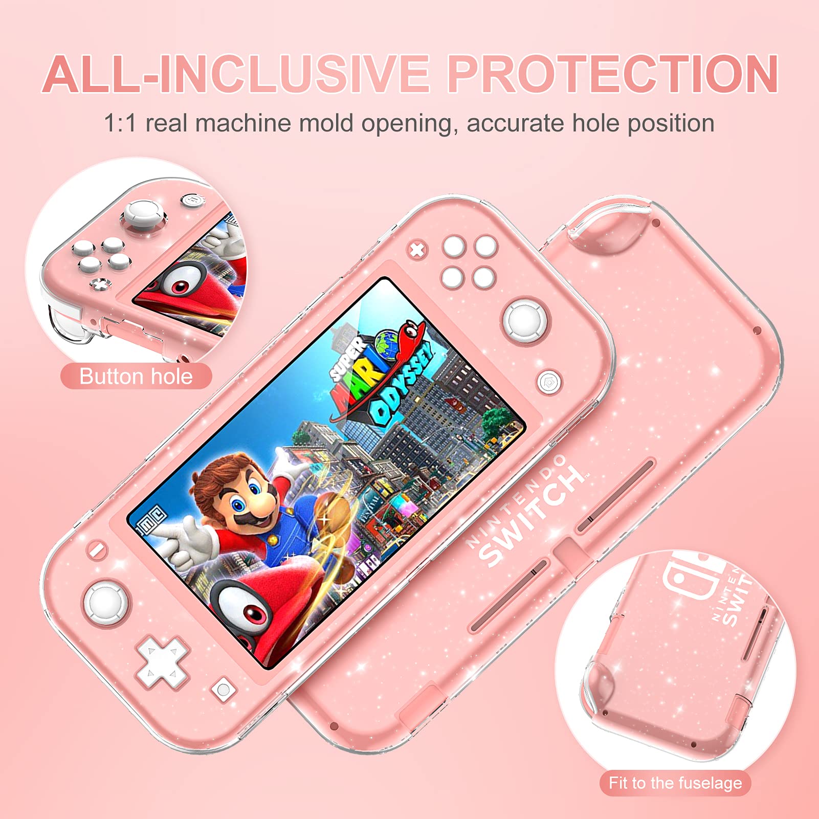 Moxiaomo Protective Case Compatible with Nintendo Switch Lite,Glitter Bling Hard PC Clear Split Cover with Shock-Absorption and Anti-Scratch Design Protective Case-for Nintendo Switch Lite 2019/2020