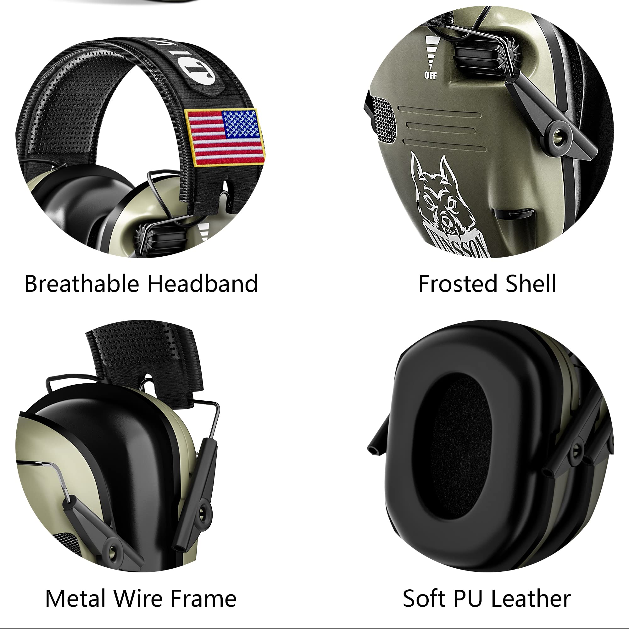 TINSSON NRR 23dB Shooting Ear Protection with US Flag Electronic Earmuffs for Hunting Noise Reduction Headphones Oliver