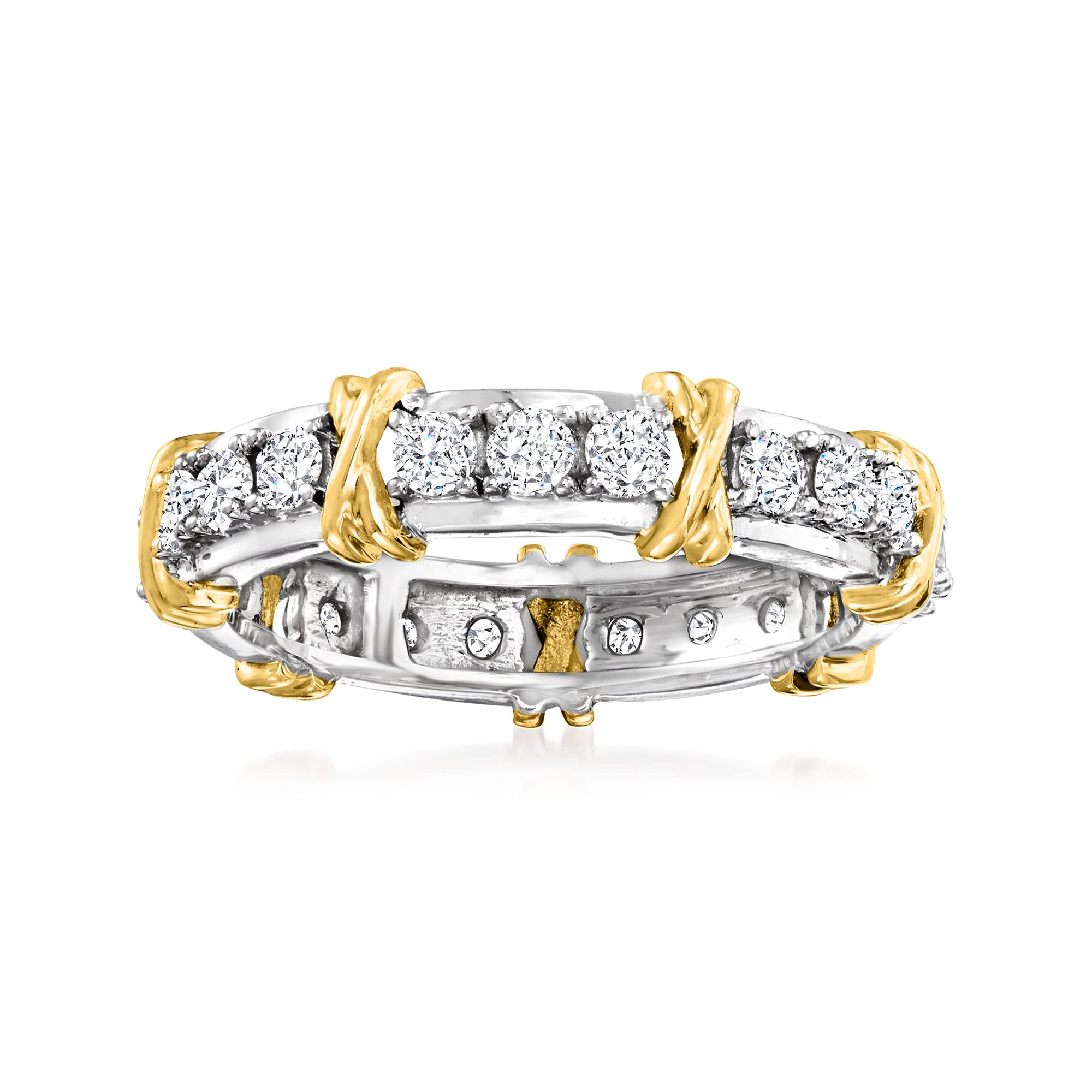 Ross-Simons 1.00 ct. t.w. Diamond X Station Eternity Band in 14kt 2-Tone Gold. Size 8