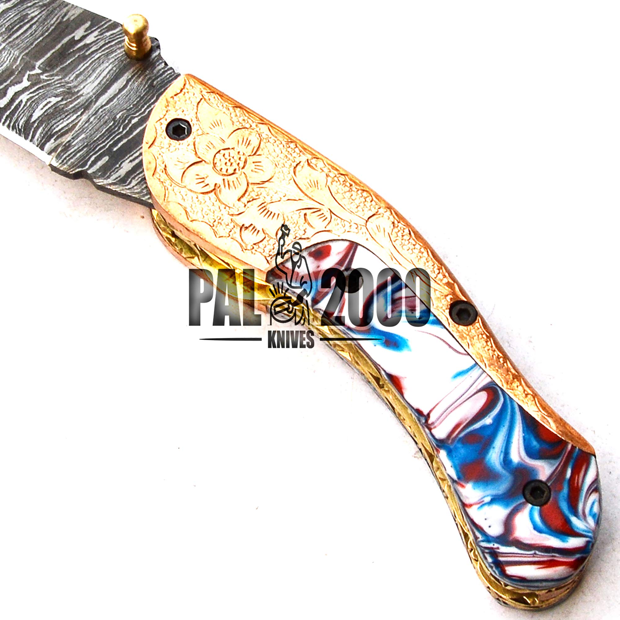 PAL 2000 HUNTING KNIVES FPK-9779 Folding Hunter Damascus Steel Pocket Knife with Sheath Handmade