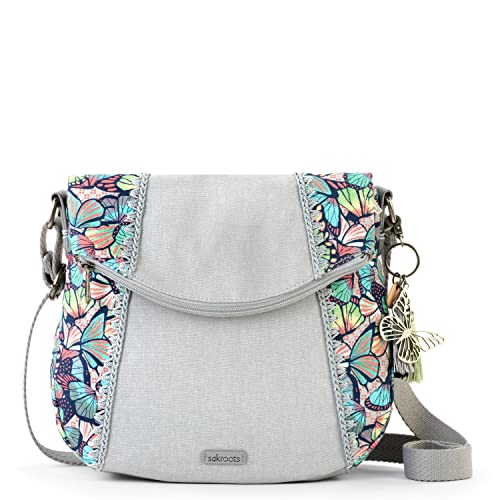Sakroots Womens Canvas, & Foldover Crossbody Bag in Cotton Canvas Multifunctional Purse with Adjustable Strap Zipper Pocket, Navy Butterfly Bloom, Navy Butterfly Bloom US