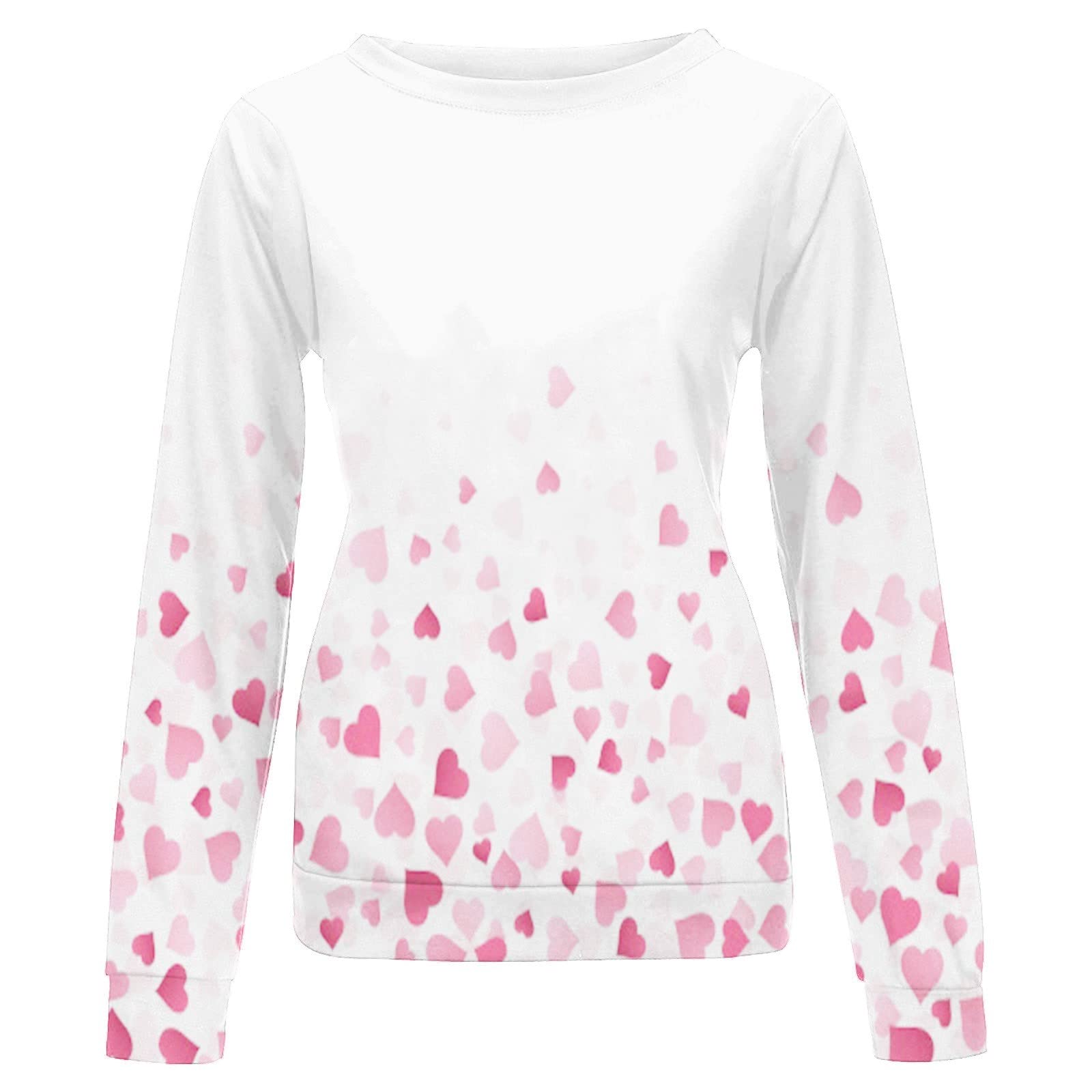 Swrowesi Valentine's Day Sweatshirts for Women Love Heart Print Fall Pullover Tops Crew Neck Long Sleeve Casual Blouse