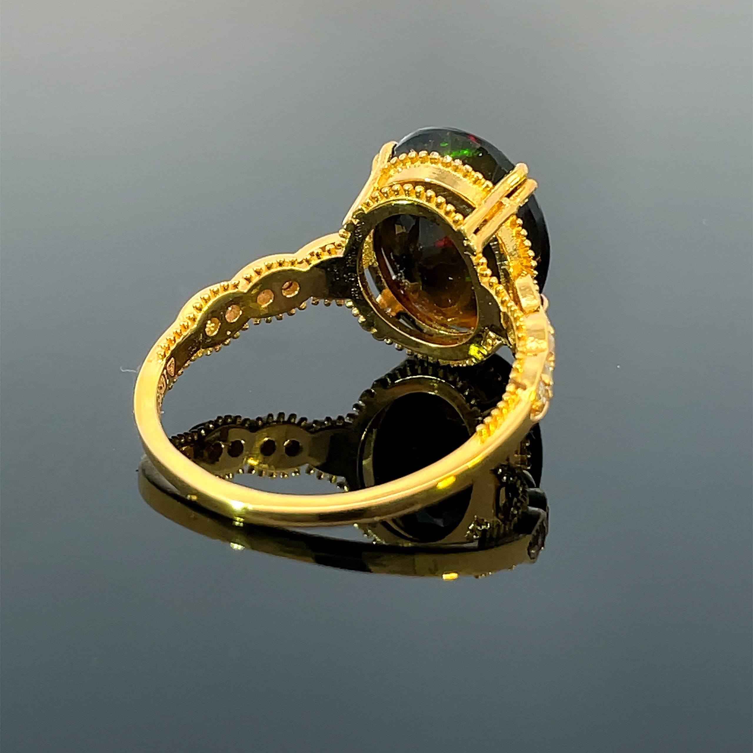 Sametrue Jewels Black Fire Opal Ring in 14k Gold, Black Oval Ring (yellow-gold, 8.5)