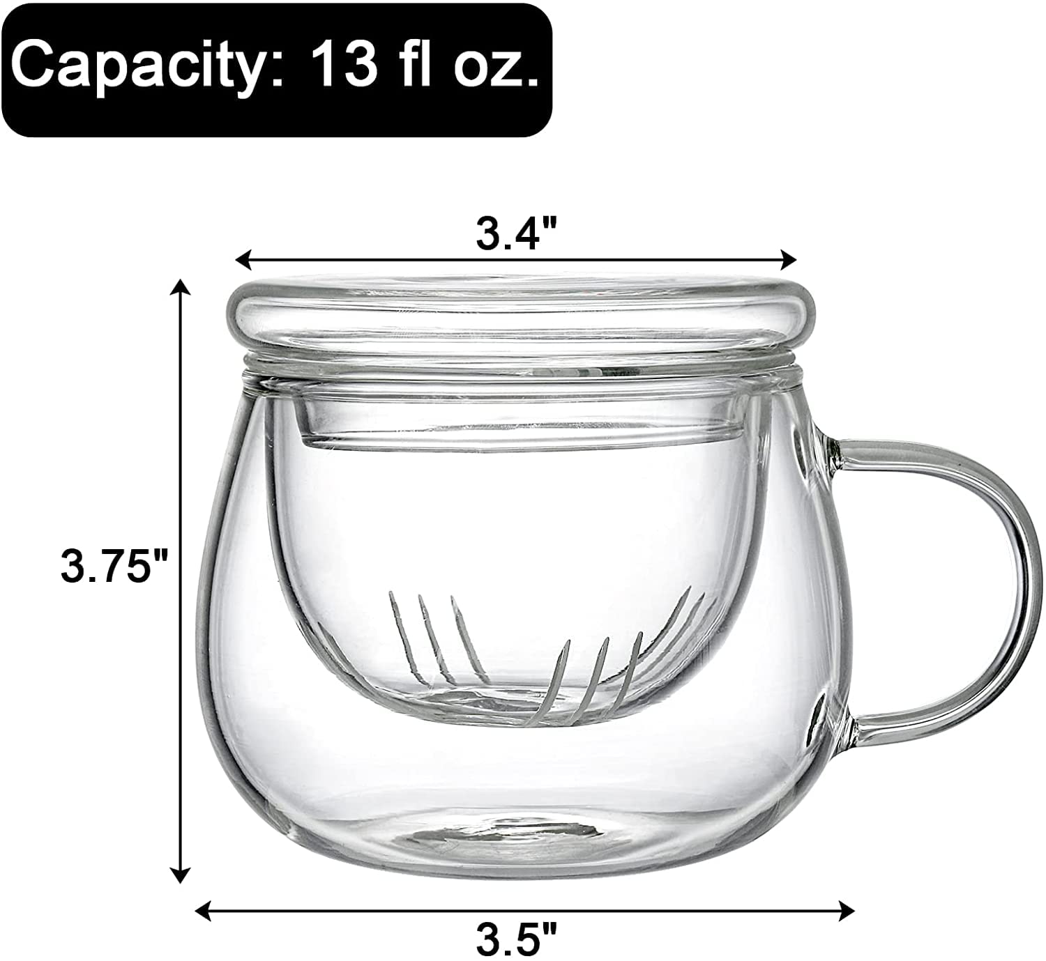 Set of 2 Glass Tea Cups Tea Mug with Infuser and Lid - Heat Resistant Borosilicate Glass, Clear Teacup with Strainer for Loose Leaf Tea, Blooming Tea, and Tea Bags - Ideal for Tea Lovers