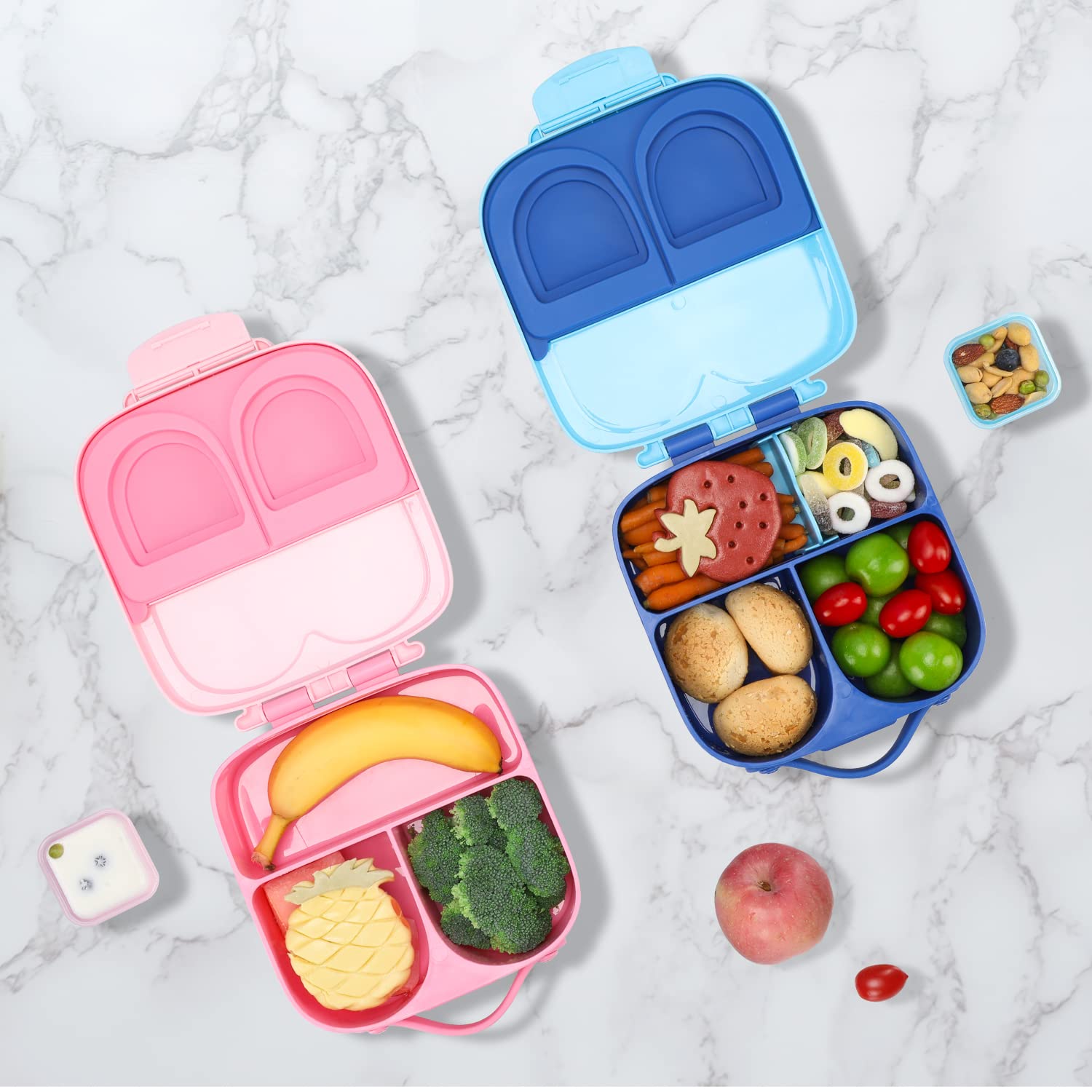 TWOKIWI Bento Lunch Box for Kids - Lunch Containers - Kids Lunch Box with 4 Compartments Includes Sauce Jar & Removable Divider, Durable, BPA-Free, Food-Safe Materials (Blue)