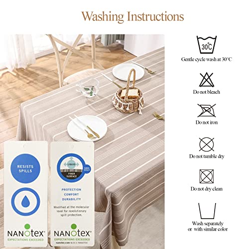 Simple&Opulence Linen and Cotton Stripe Waterproof Rectangle Tablecloth for Dinner,Picnic,and Indoor&Outdoor Party for Easter (Brown Background,White Stripe,60''x104'')