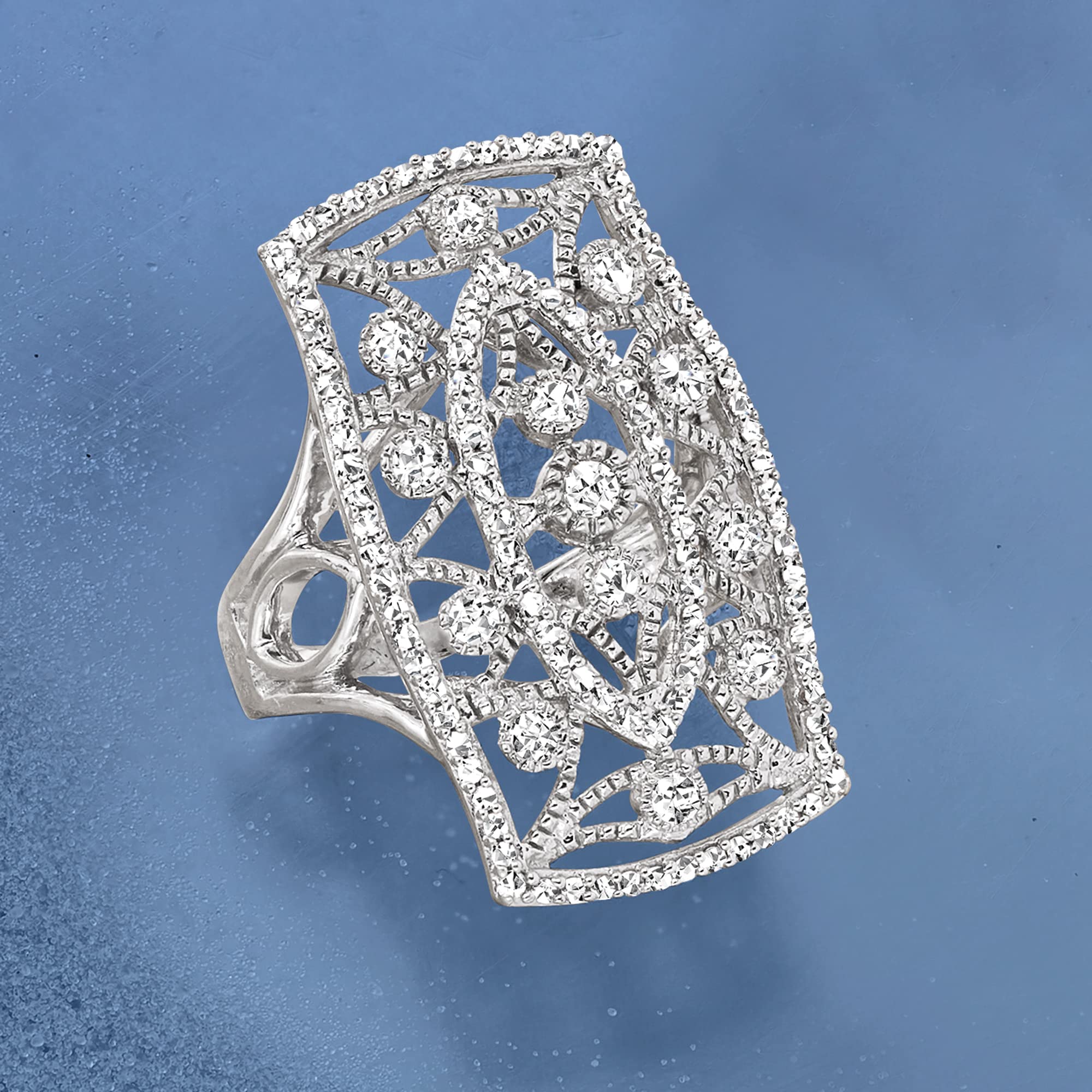 Ross-Simons 1.00 ct. t.w. Diamond Openwork Ring in Sterling Silver. Size 6