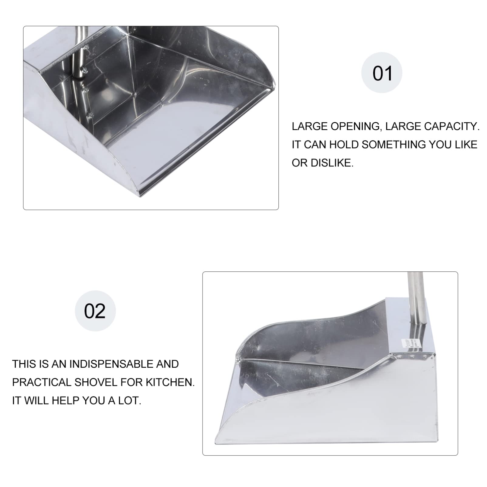 TOPBATHY Stainless Steel Dustpan with Long Handle Metal Upright Dustpan Heavy Duty for Lobby Garage Home and Yard Home Shop Commercial and Industrial Use