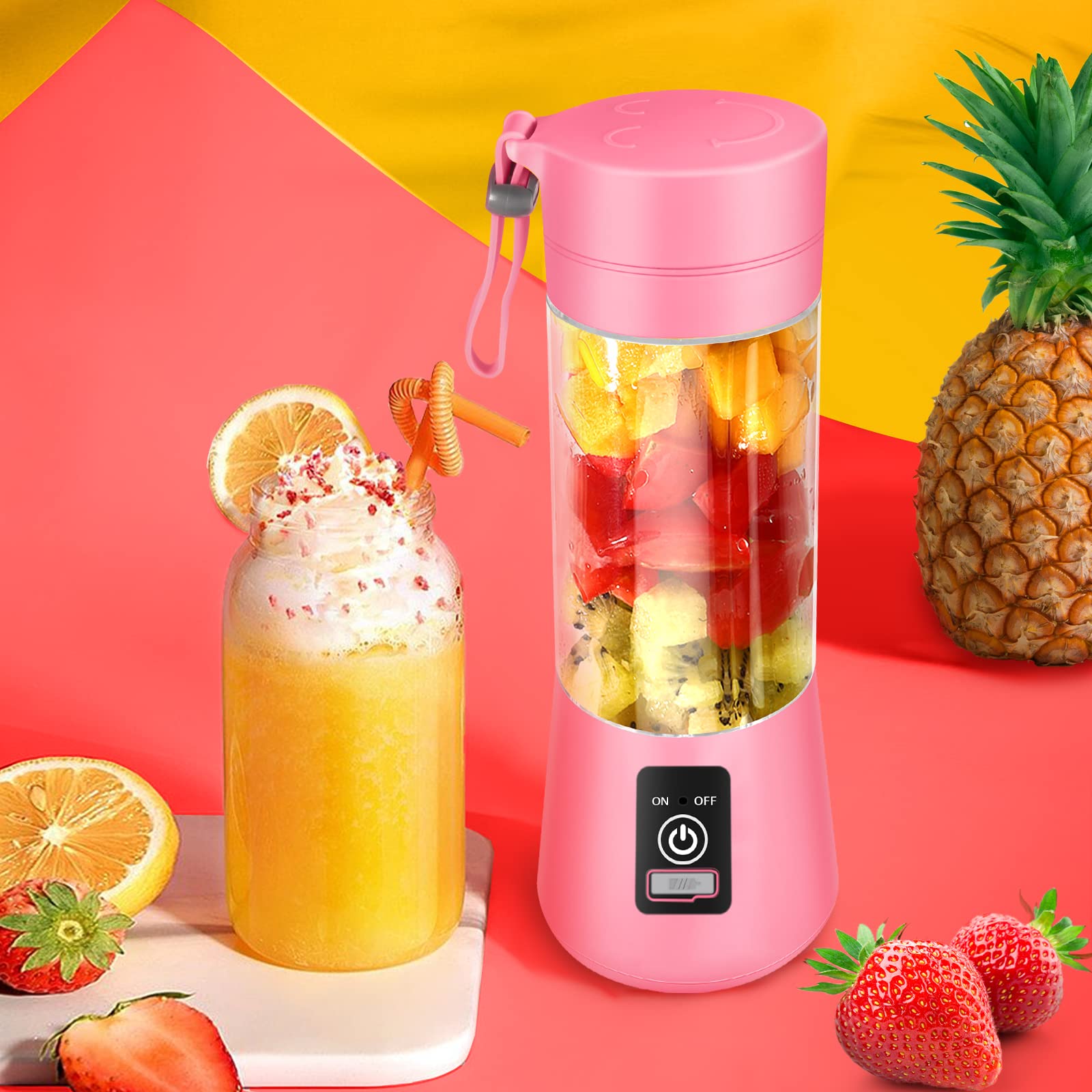 RESSYYT Portable Blender, Personal Blender for Smoothies & Juices, 380ml Capacity, Pink