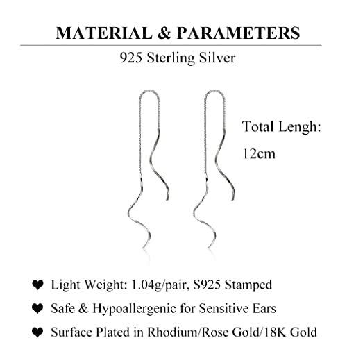 SLUYNZ 925 Sterling Silver Threader Dangle Earrings Twist Shape for Women Teen Girls Linear Dangle Curved Tassel Earrings (A-Silver)