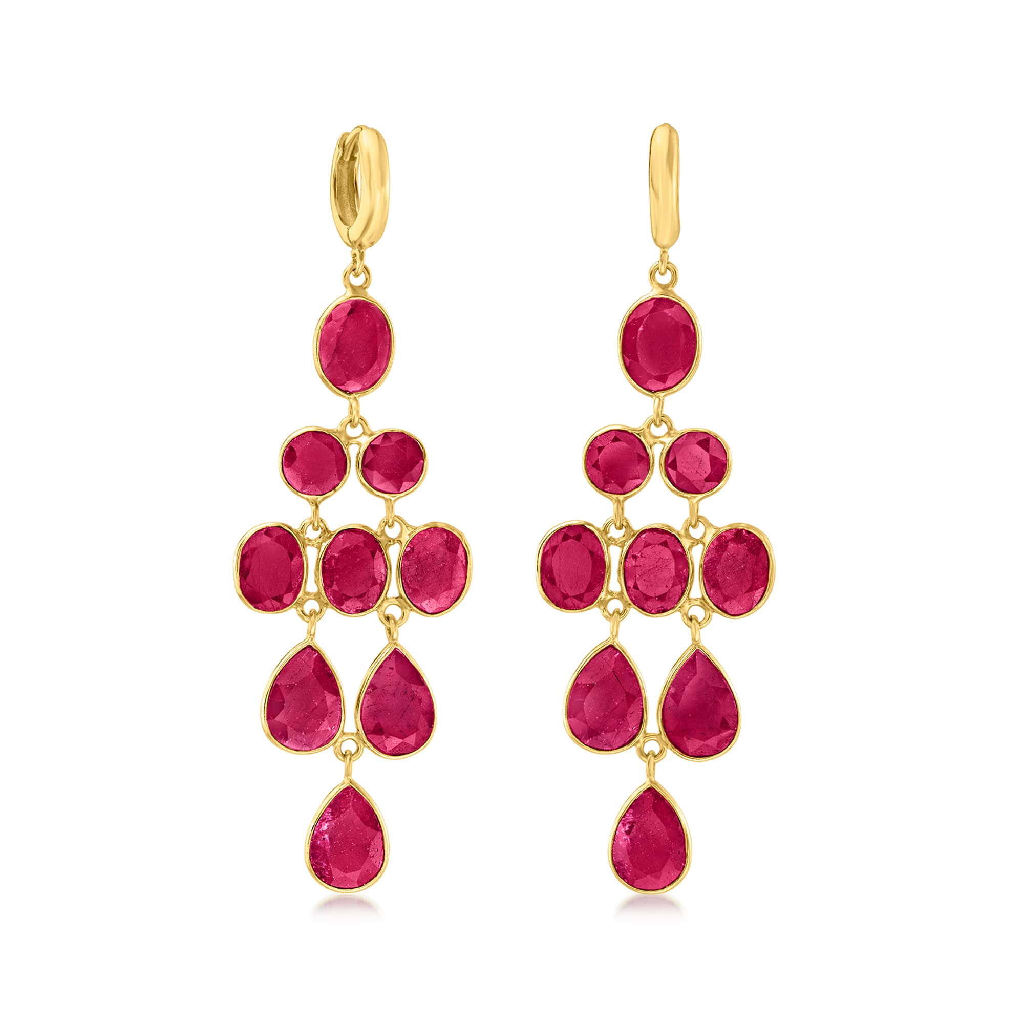 Ross-Simons 33.60 ct. t.w. Ruby Chandelier Earrings in 18kt Gold Over Sterling