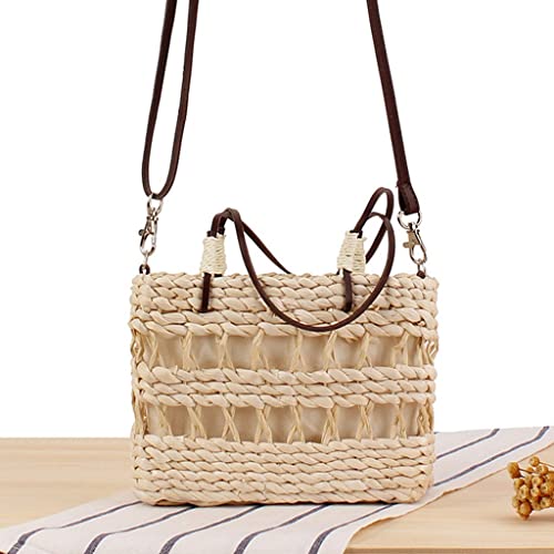 TJLSS Bag Women Hand-Woven Handbag Square Bag Rattan Bag Big Capacity Drawstring Casual Beach Shoulder Crossbody (Color : D, Size : 1)