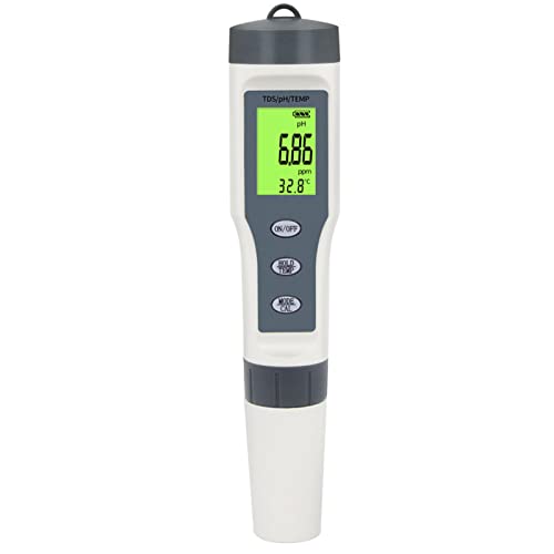 Water Quality Tester Tool, Temp PH Meter 3 in 1 Portable Auto Calibration Wide Test Range for Pool