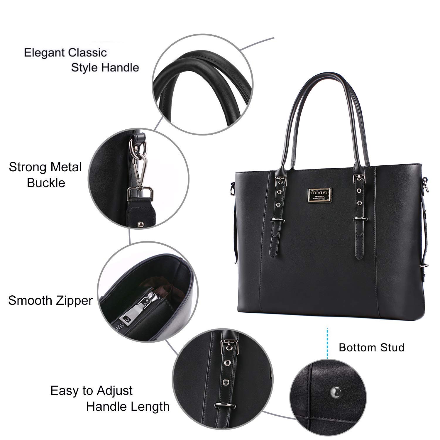 MOSISO PU Leather Laptop Tote Bag for Women (15-16 inch), Black