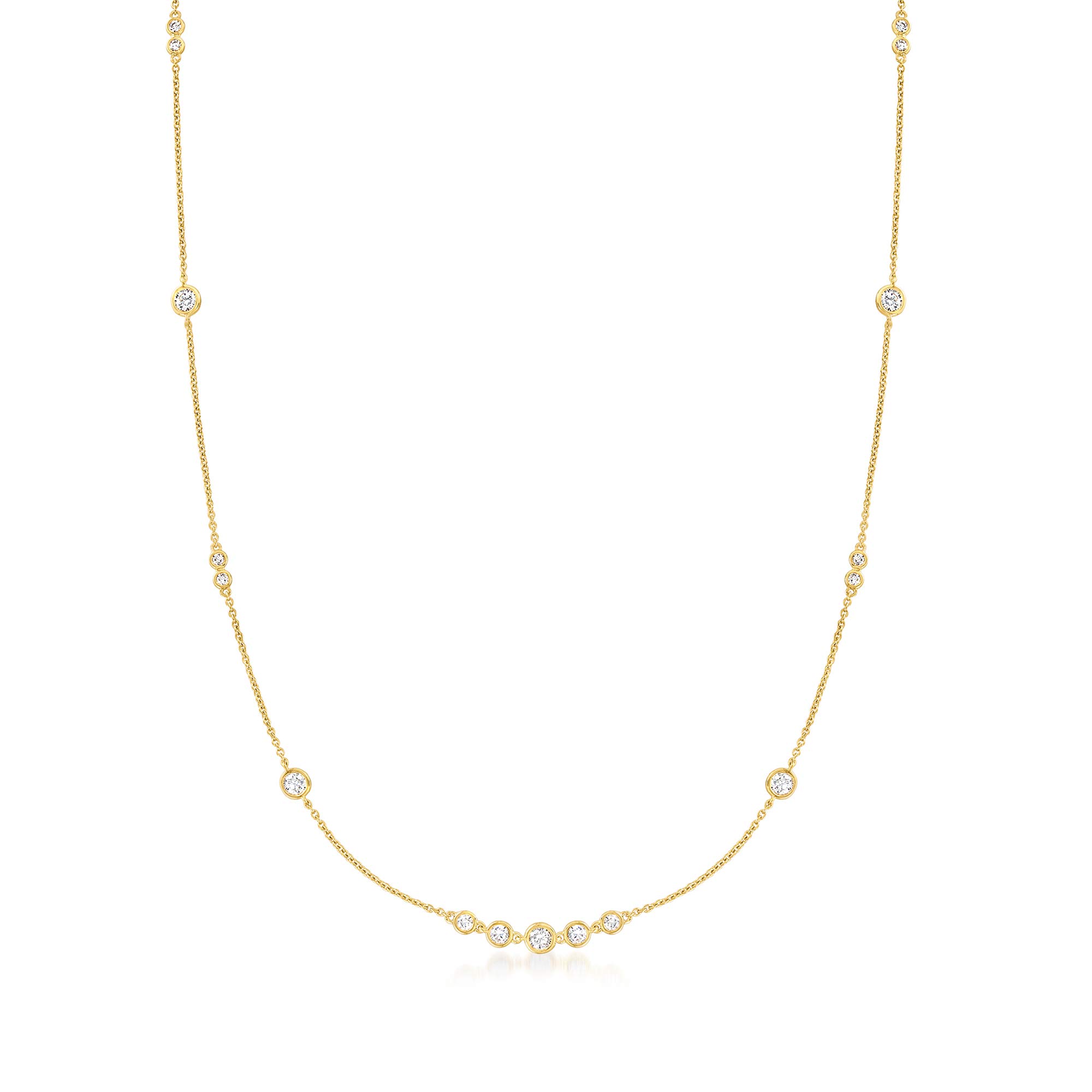 Ross-Simons 1.30 ct. t.w. CZ Station Necklace in 18kt Gold Over Sterling. 18 inches
