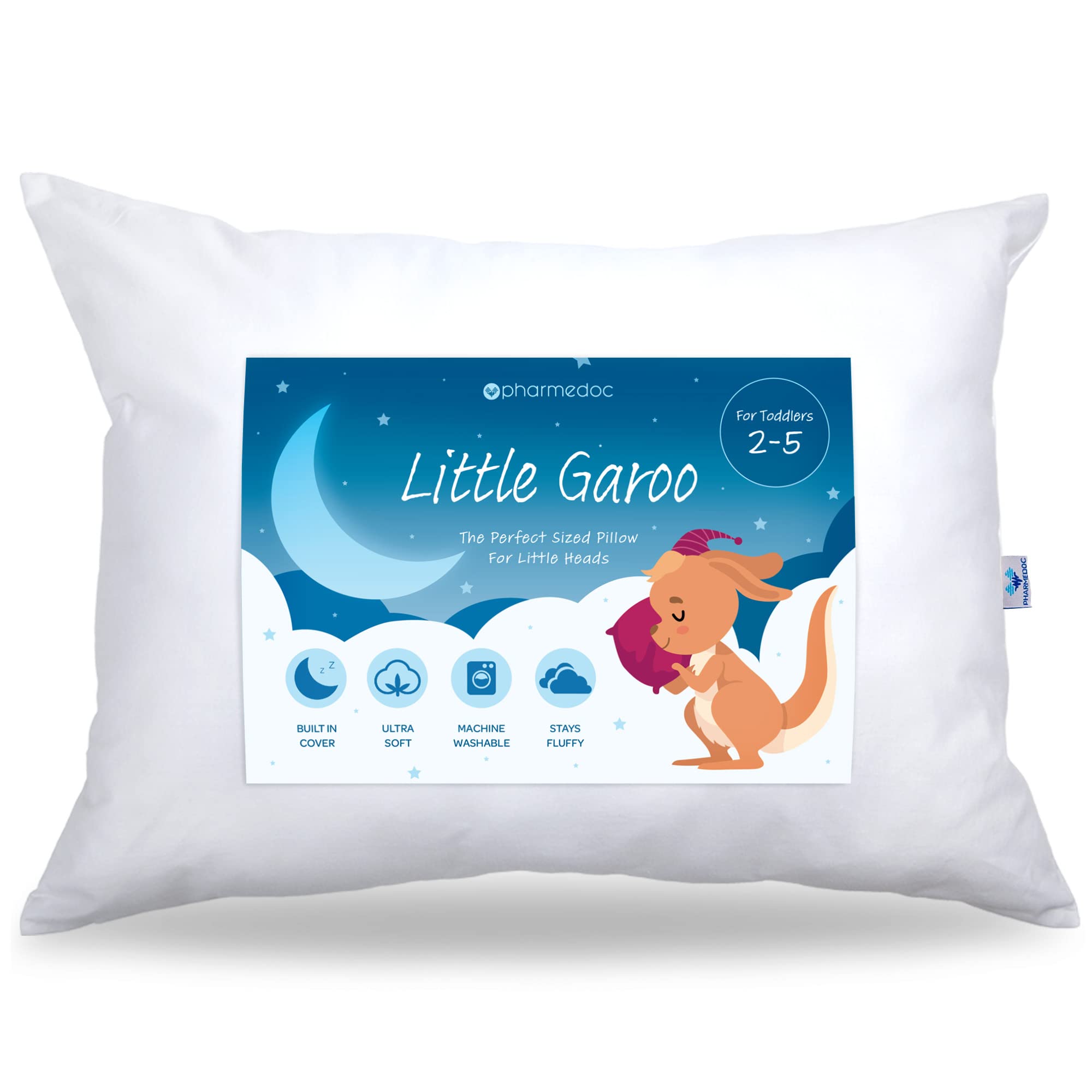 Pharmedoc Little Garoo Toddler Pillow with Pillowcase – 14x19 Pillow – White Cotton Toddler Pillows for Sleeping, Kids Pillow, Travel Pillows for Sleeping, Mini Pillow, Toddler Bed Pillows