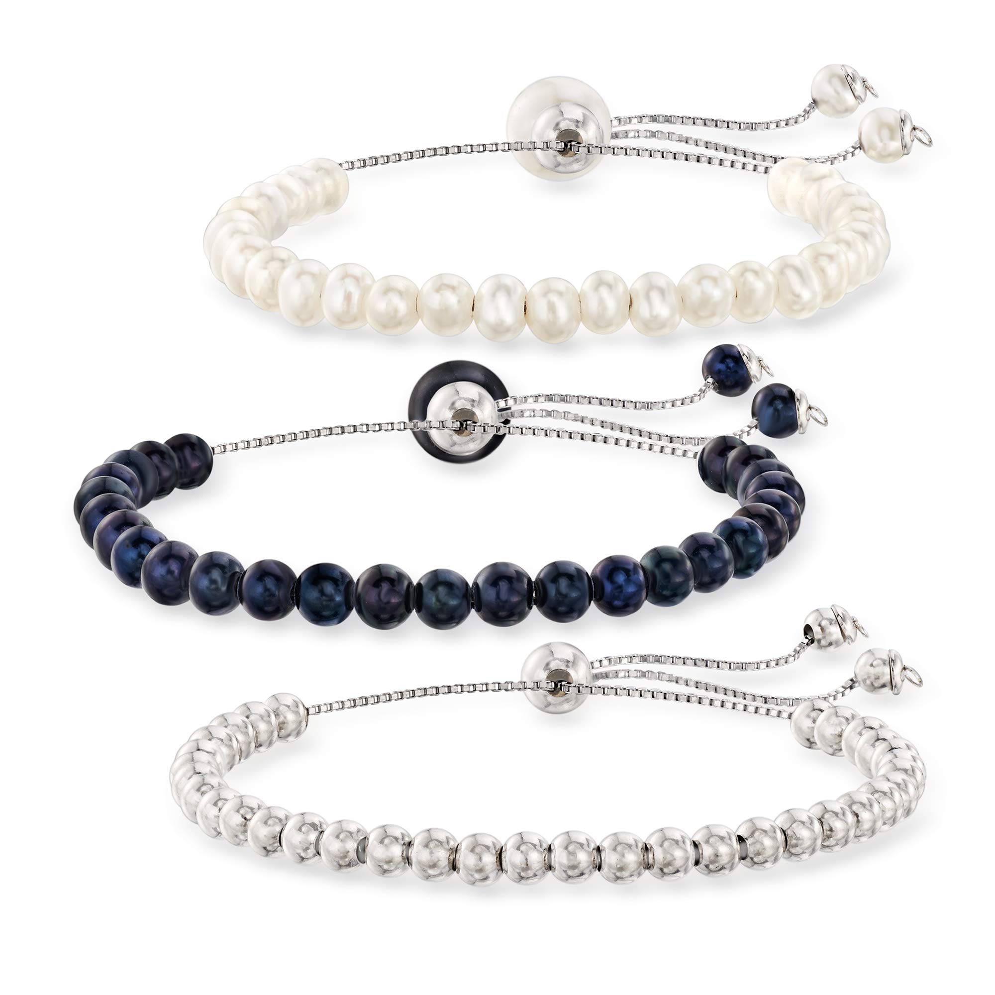 Ross-Simons 4-9mm Cultured Pearl and Sterling Silver Bead Jewelry Set: 3 Bolo Bracelets