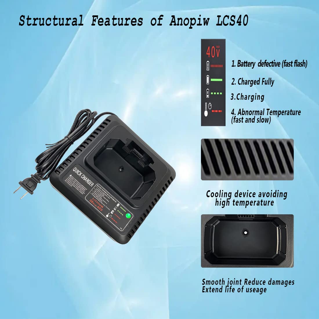 Replace Black and Decker 40V Charger LCS36 LCS40 Compatible with Black+Decker 36V/40V Lithium Battery LBXR36 LBXR2036 LBX36 LBX1540 LBX2040 LBX2540 LST540 LCS1240 LST136W