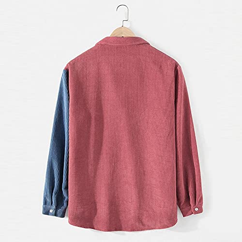 Mens Shacket Patchwork Long Sleeve Button Down Corduroy Shirts Jackets for Men