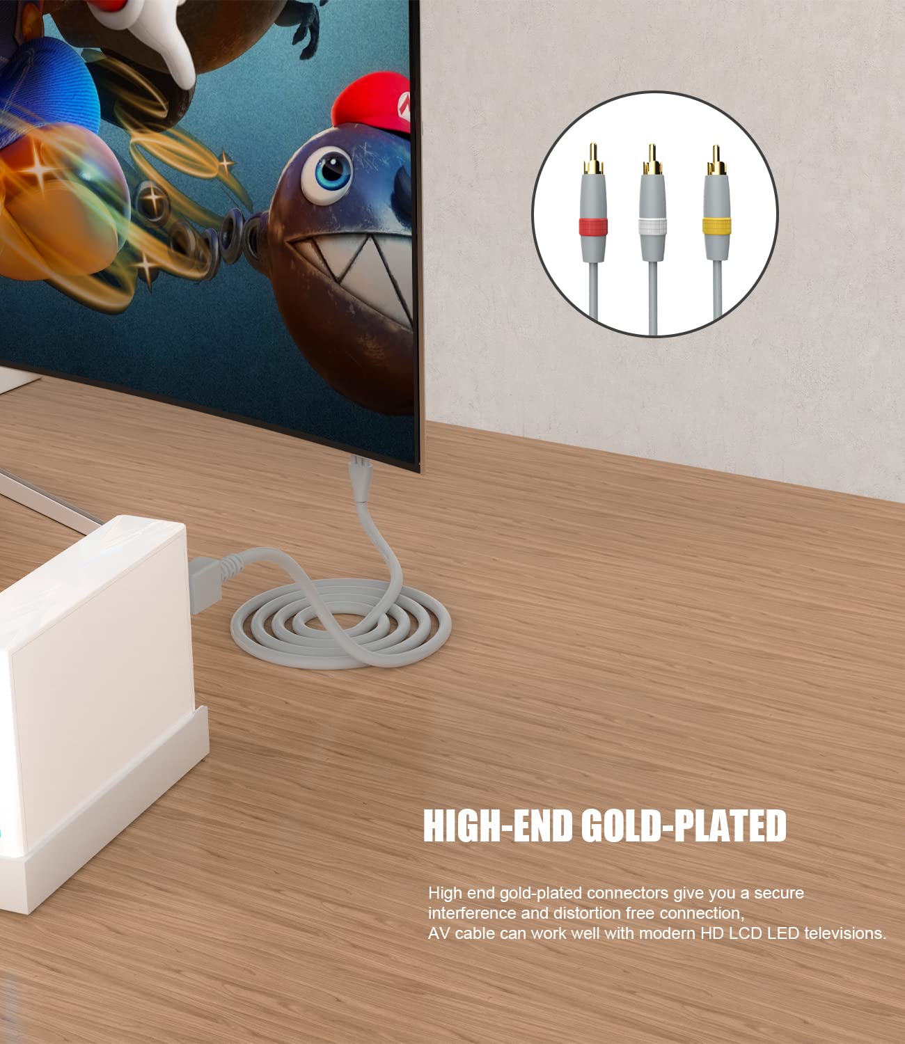 SNLLMZI AV Cable for Wii Wii U,6ft 1.8M Composite Retro 3 RCA Gold-Plated Cable for Nintendo Wii and Wii U
