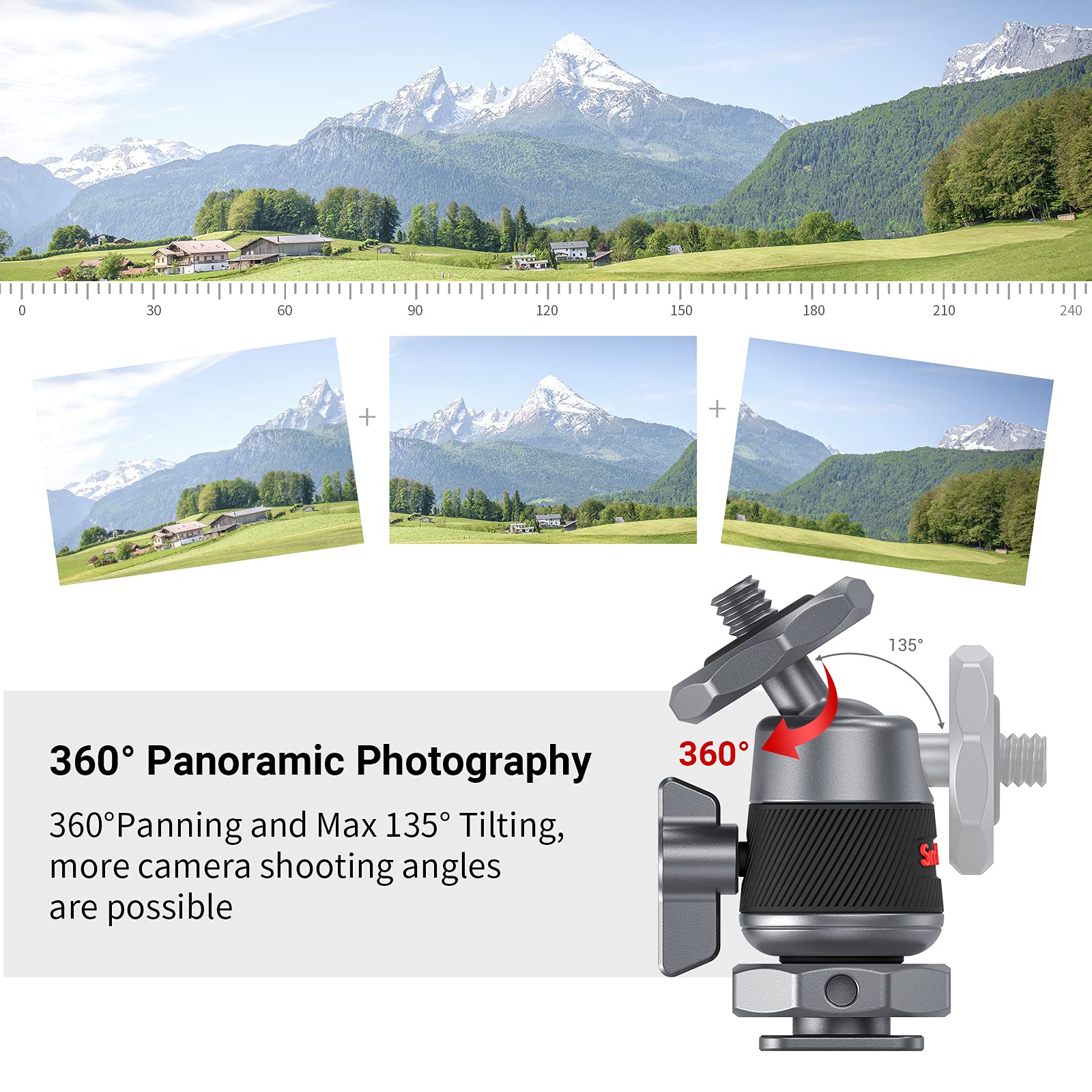 SmallRig Mini Ball Head with Removable Cold Shoe Mount, 360° Panning Ball Head for Camera/Microphone/Video Monitor/LED Video Light 2795