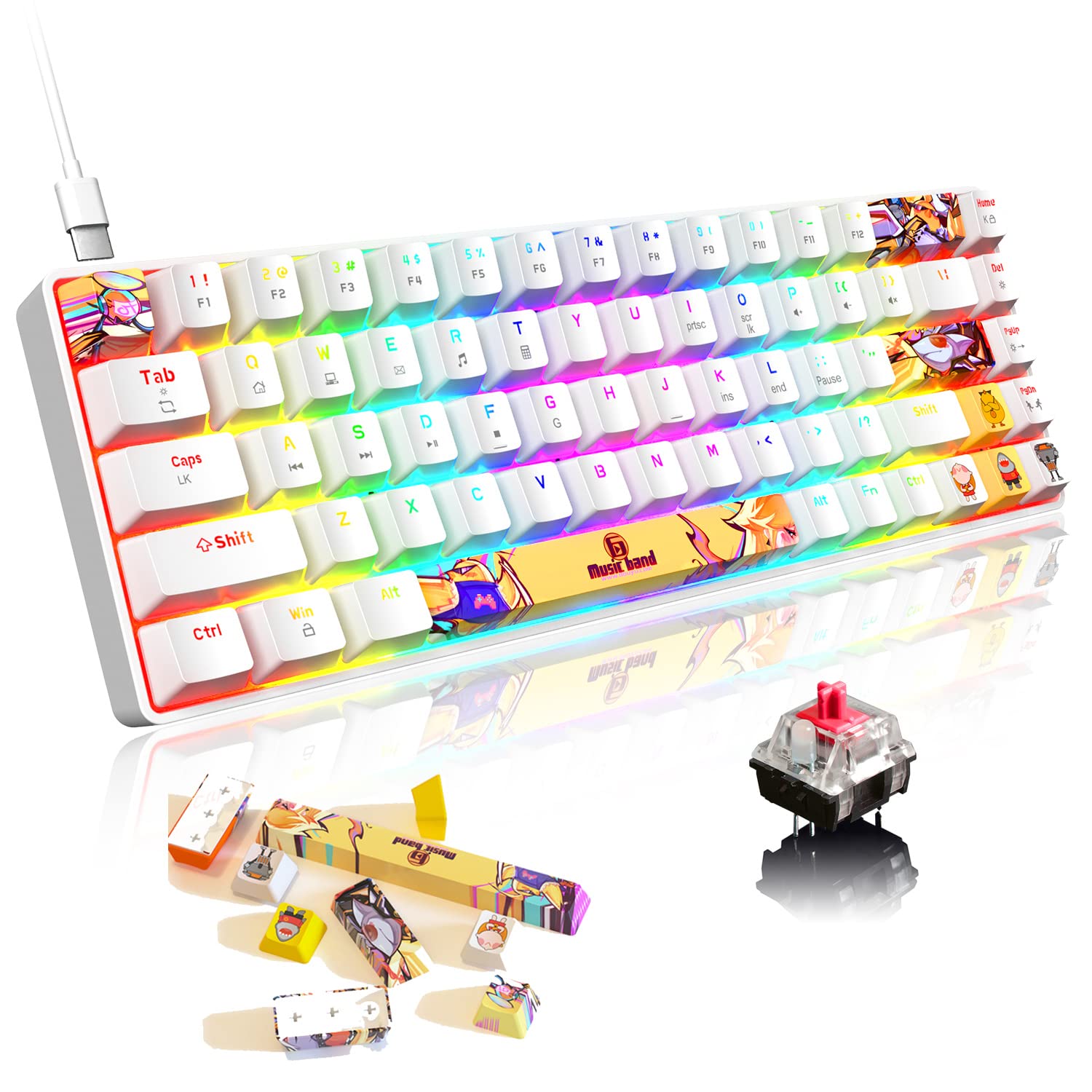 Portable 60% Mechanical Gaming Keyboard 18 Chroma RGB Backlit Ultra-Compact 68 Keys Dye Sublimation PBT Ergonomic Full Keys Anti-ghosting Compatible with PS4,PS5,PC,Gamers,Typist(Purple/Blue Switch)