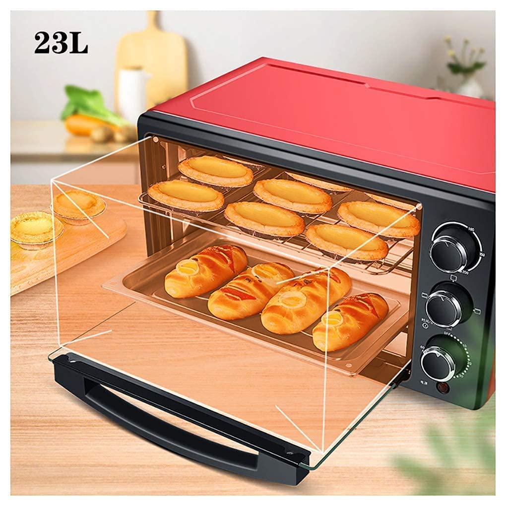 Mini Oven 23 L,Electric Oven 1300 W Adjustable Temperature 70-250 ℃ and 60 Minutes Timer with 3 Heating Functions for Baking Cooking Grill (Pink)
