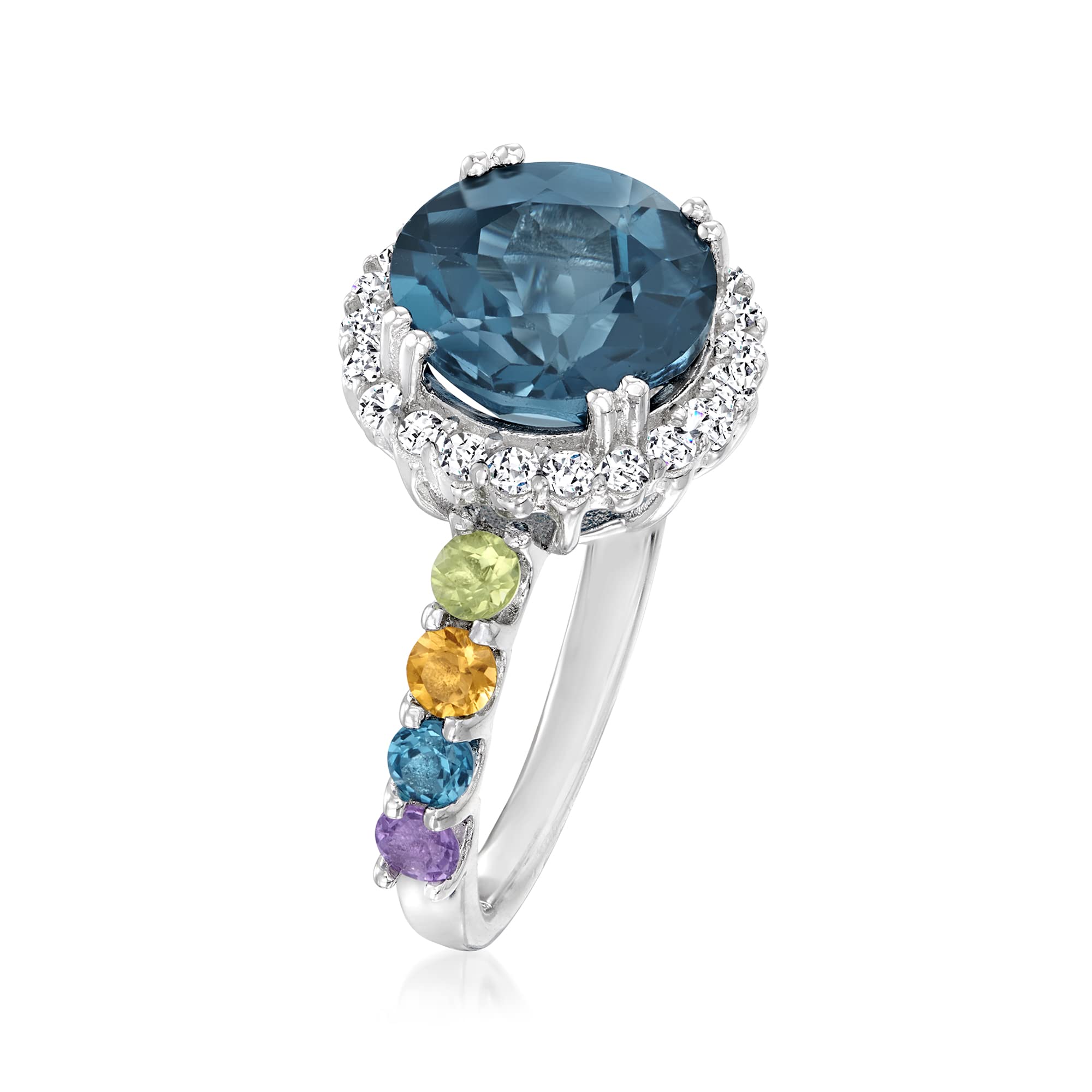 Ross-Simons 4.20 Carat London Blue Topaz and 1.00 ct. t.w. Multi-Gemstone Ring in Sterling Silver. Size 8