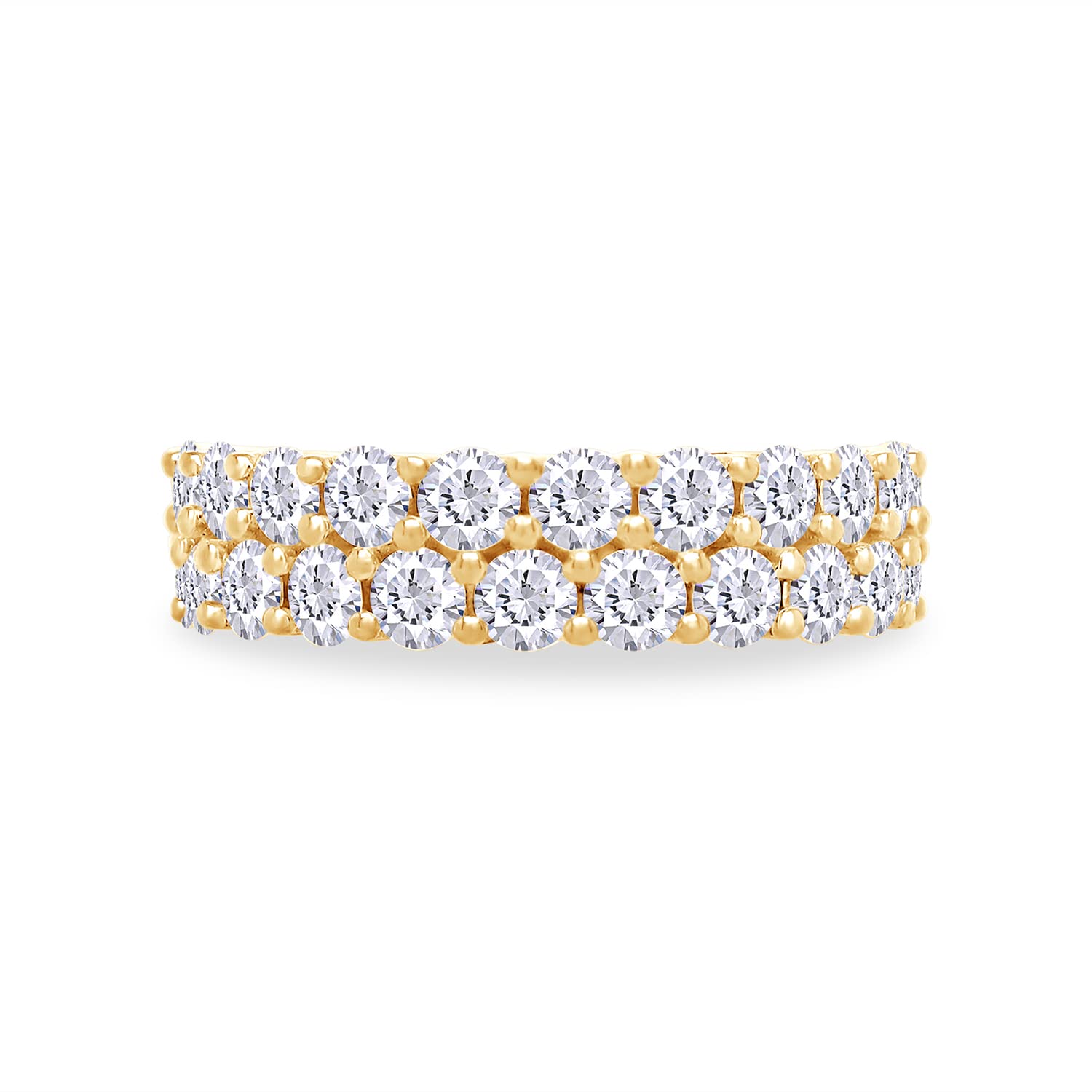 SAVEARTH DIAMONDS 2 Carat (Cttw) Round Cut Lab Created Moissanite Diamond Double Row Anniversary Wedding Band Ring In 14k Yellow Gold Over Sterling Silver (VVS1 Clarity, 2 Cttw) Size-5.5