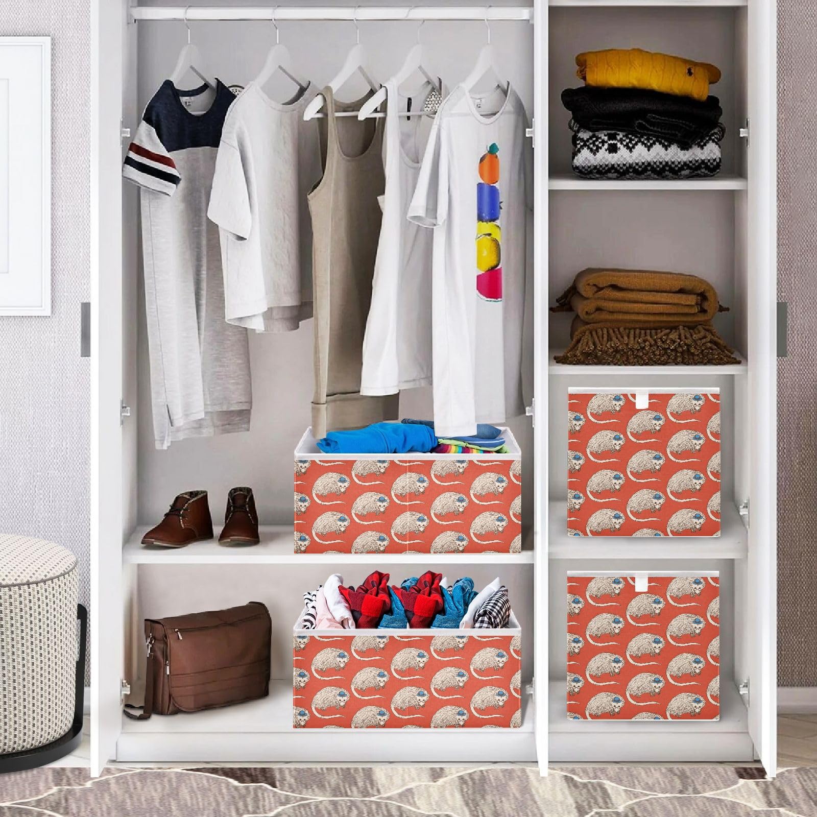 Opossum Cube Storage Bin,Large Collapsible Organizer Storage Basket for Home Décor 11 x 11 x 11 in