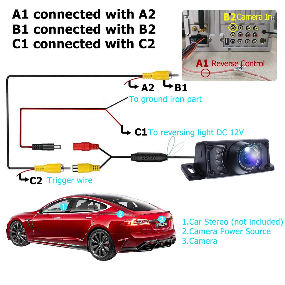 Rear Reverse Backup Camera License Plate Parking Rearview System of 120-Degree Wide Angle for Cars Truck & RV with Waterproof Night Vision