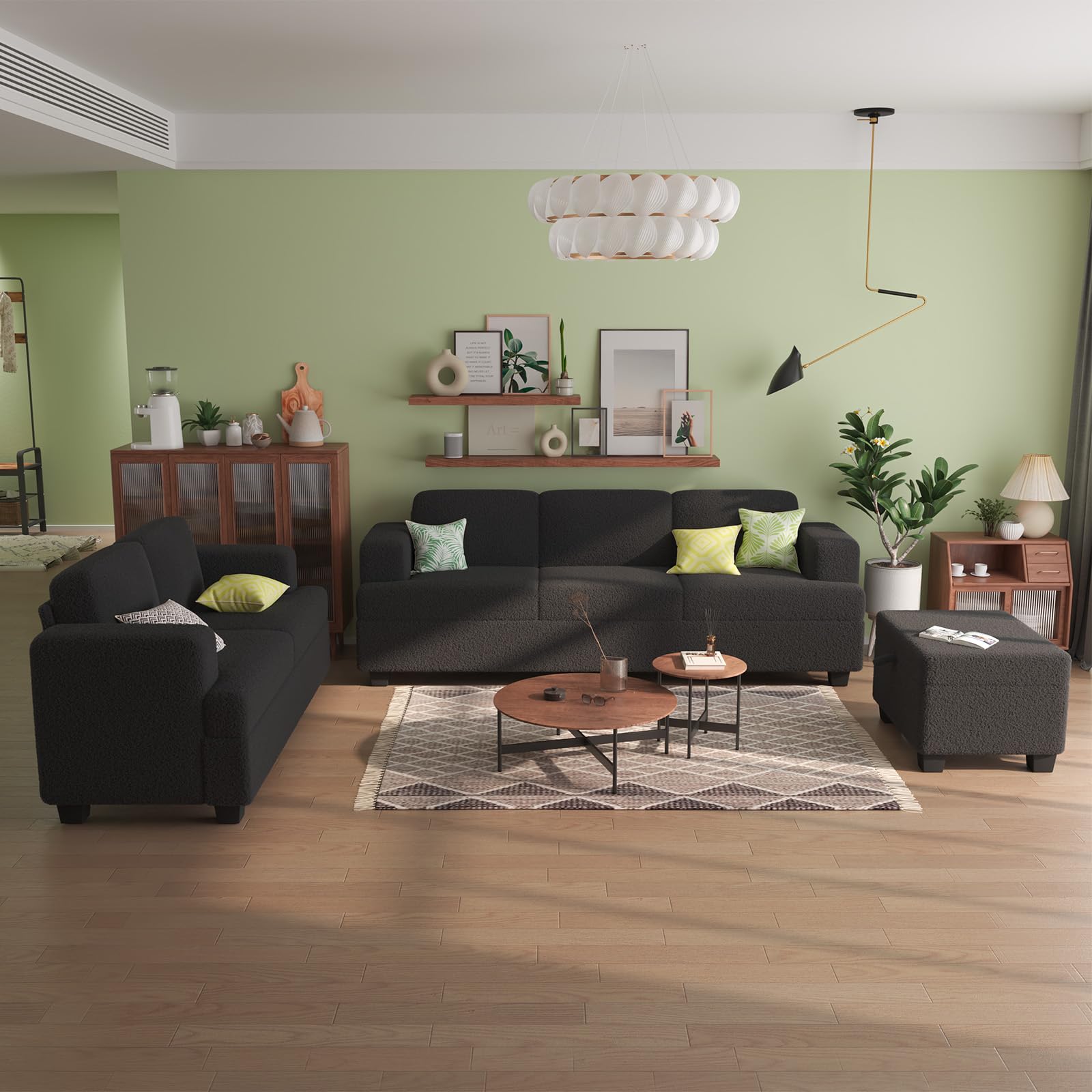 YOUDENOVA Deep Seat Sofa 89", 3 Seater Comfy Modern Sofa, Couches for Living Room, Comfy Sofa, Sleeper Couch, Bouclé, Black
