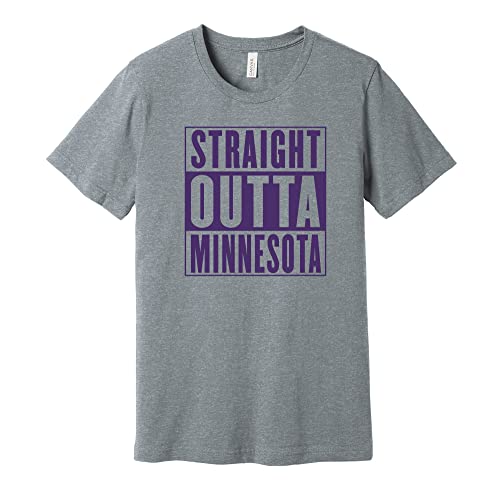 Straight Outta Minnesota - Represent The North - Hip Hop Parody Shirt - Purple and Gold Version - Grey - Small