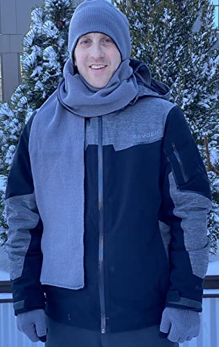 N'Ice Caps Adults Unisex Reversible Knit Hat/Scarf/Touchscreen Glove Set (Black/Charcoal Grey, Adult)