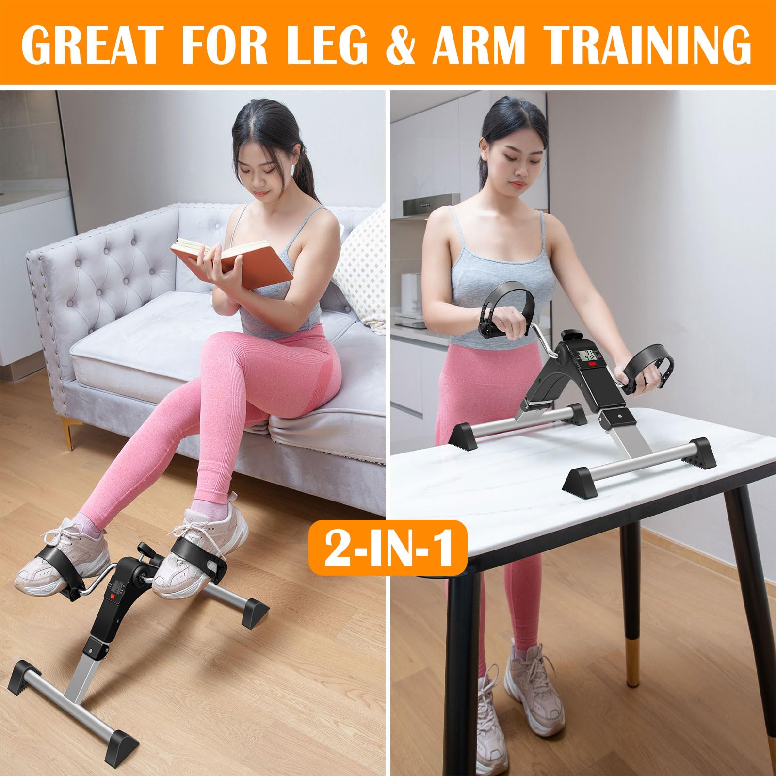 TABEKE Under Desk Bike Pedal Exerciser, Upper & Lower Peddler Exerciser for Arm & Leg Workout, Fitness Folding Exerciser Peddler with LCD Display, Home Exercise Bike for Elderly