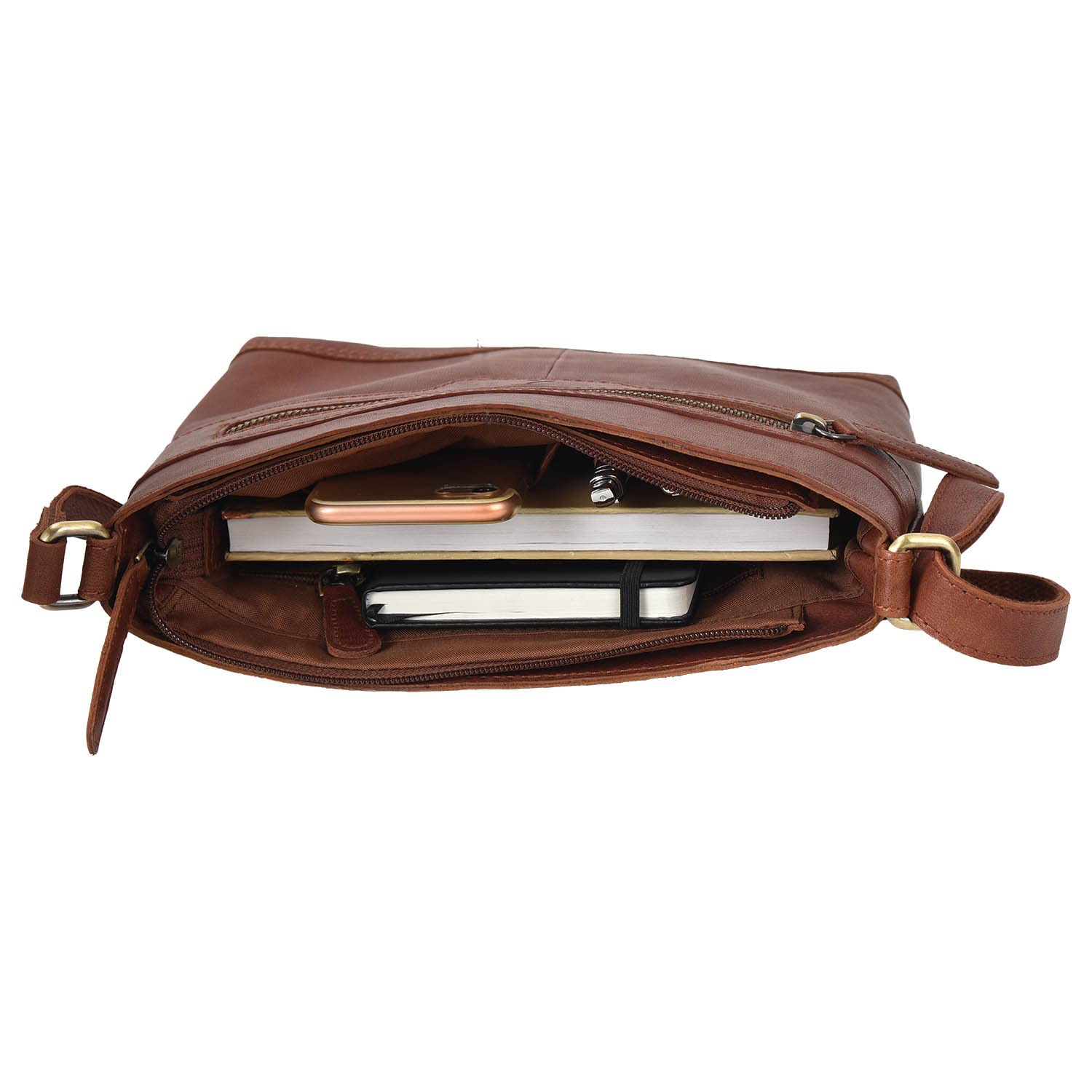 Zinda Genuine Leathers Women’s Handbag Bucket Bag Top Zip Shoulder Sling Crossbody (Brandy)