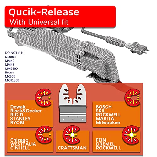 Rokrou 50 PCS Oscillating Tool Blades Multitool Blades , Accessories Bits Quick Realse Nail Wood & Drywall (35mm HCS) FITS Dewalt Fein Multimaster Bosch Makita Milwaukee Rockwell Ryobi Black & Decker