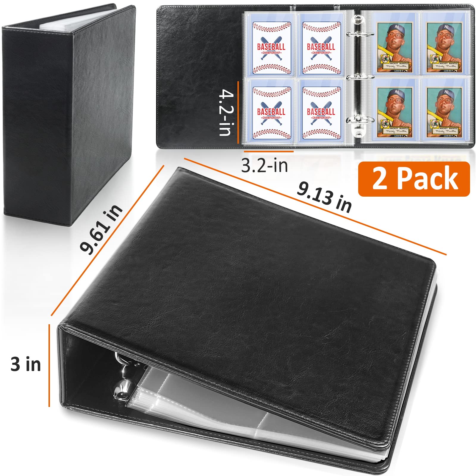 Top loader Storage 2 Pack Trading Card Top Loader Album, Sports Card Binder, Game Card Binder Suit for Top Loaders - Black