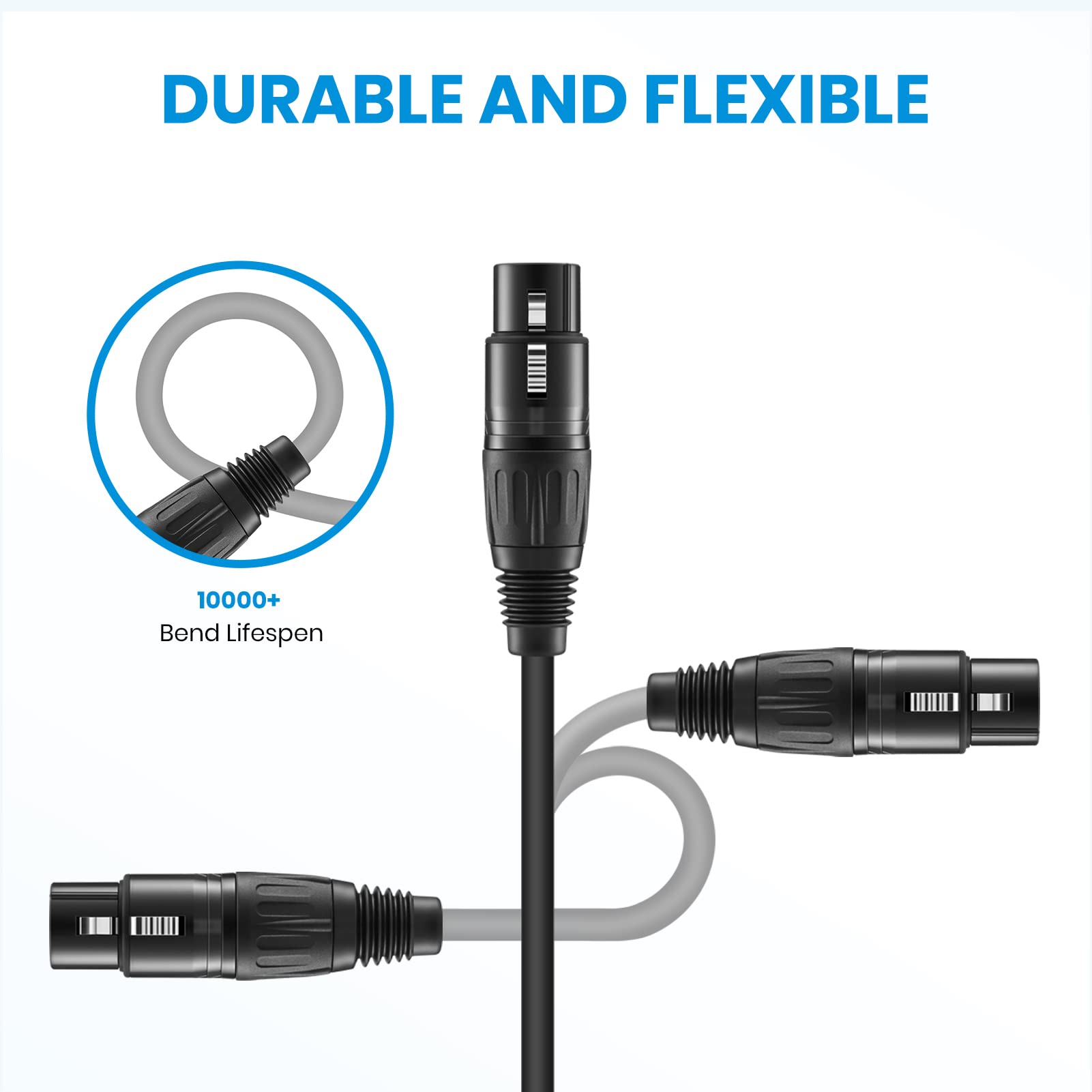 Moukey, 50ft XLR 50 Feet Microphone Male to Female Mic Cables Cord, Black 3-Pack
