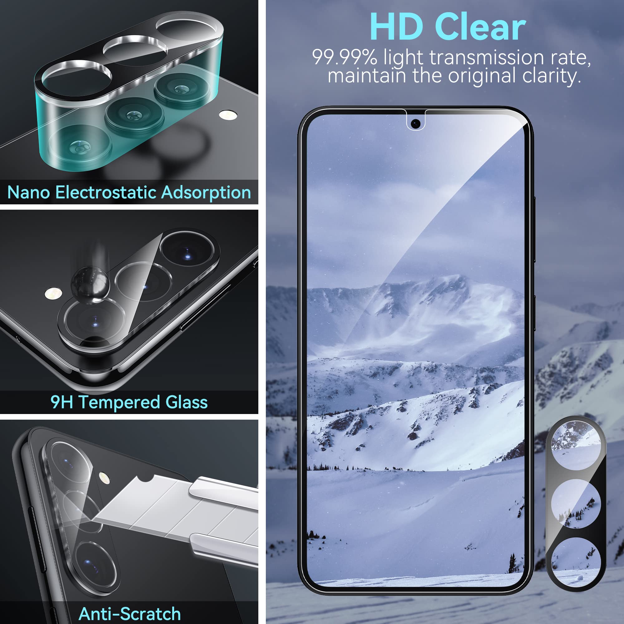WSKEN for Samsung Galaxy S23 Screen Protector [Not Glass],2 Pack HD Clear Flexible TPU Film + 2 Pack Tempered Glass Camera Lens Protector,[Fingerprint Compatible][with Alignment Tool]