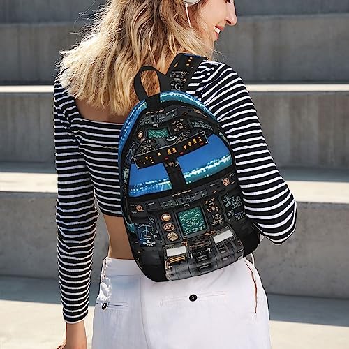 NOKOER Airplane Cockpit Printed Canvas Backpack,Laptop Backpack,Lightweight Travel Rucksack For Men And Women