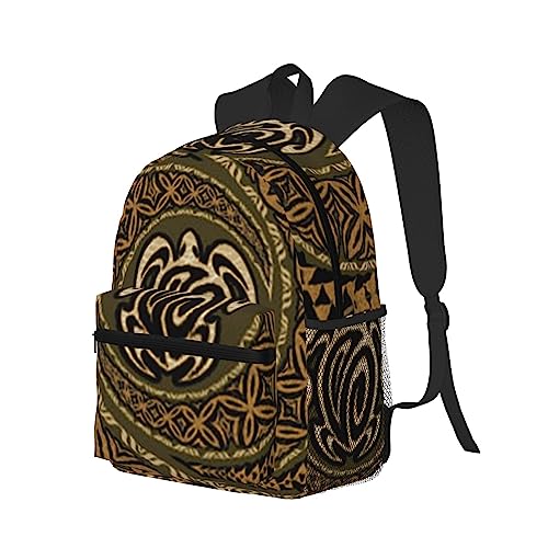 NOKOER Hawaiian Tapa Honu Turtle Printed Lightweight Casual Backpack,Laptop Backpack Waterproof Canvas Bag,Camping Rucksack Travel Daypack