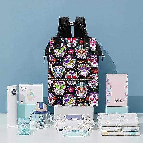 MIGAIUOI Sugar Skull Diaper Bag Backpack, Waterproof Large Nappy Bags for Women