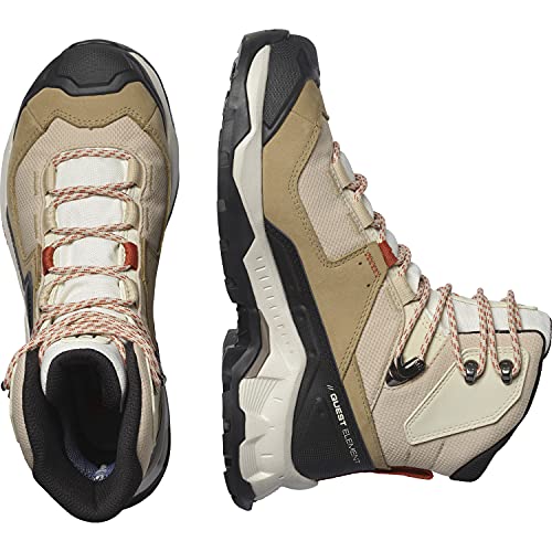 Salomon Quest Element Gore-TEX Hiking Boots for Women, Safari/Vanilla Ice/Mecca Orange, 9