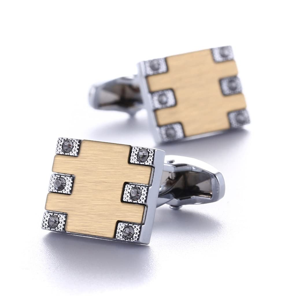 Two Tone Square Business French Cufflinks Silver Metal Diamond Men's Cuff Button Cuff Nails (Color : A, Size : One Size) (A One Size)