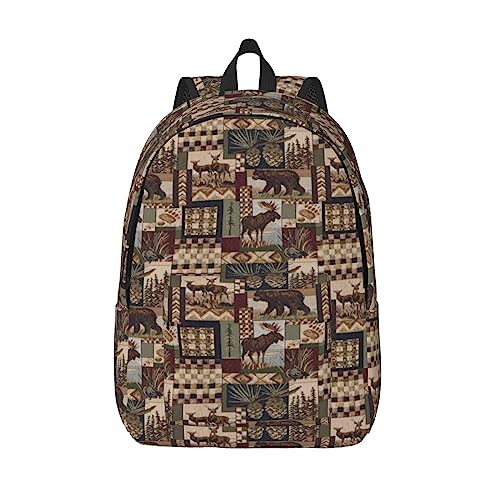 NOKOER Rustic Lodge Bear Printed Canvas Backpack,Casual Daypacks,Laptop Backpack For Women Men,Lightweight Travel Daypack
